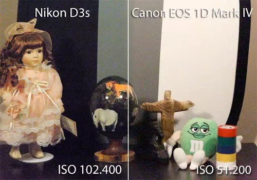 ISO 102,400 वर Nikon D3s आणि Canon EOS 1D मार्क IV मधील आवाजाचा फरक