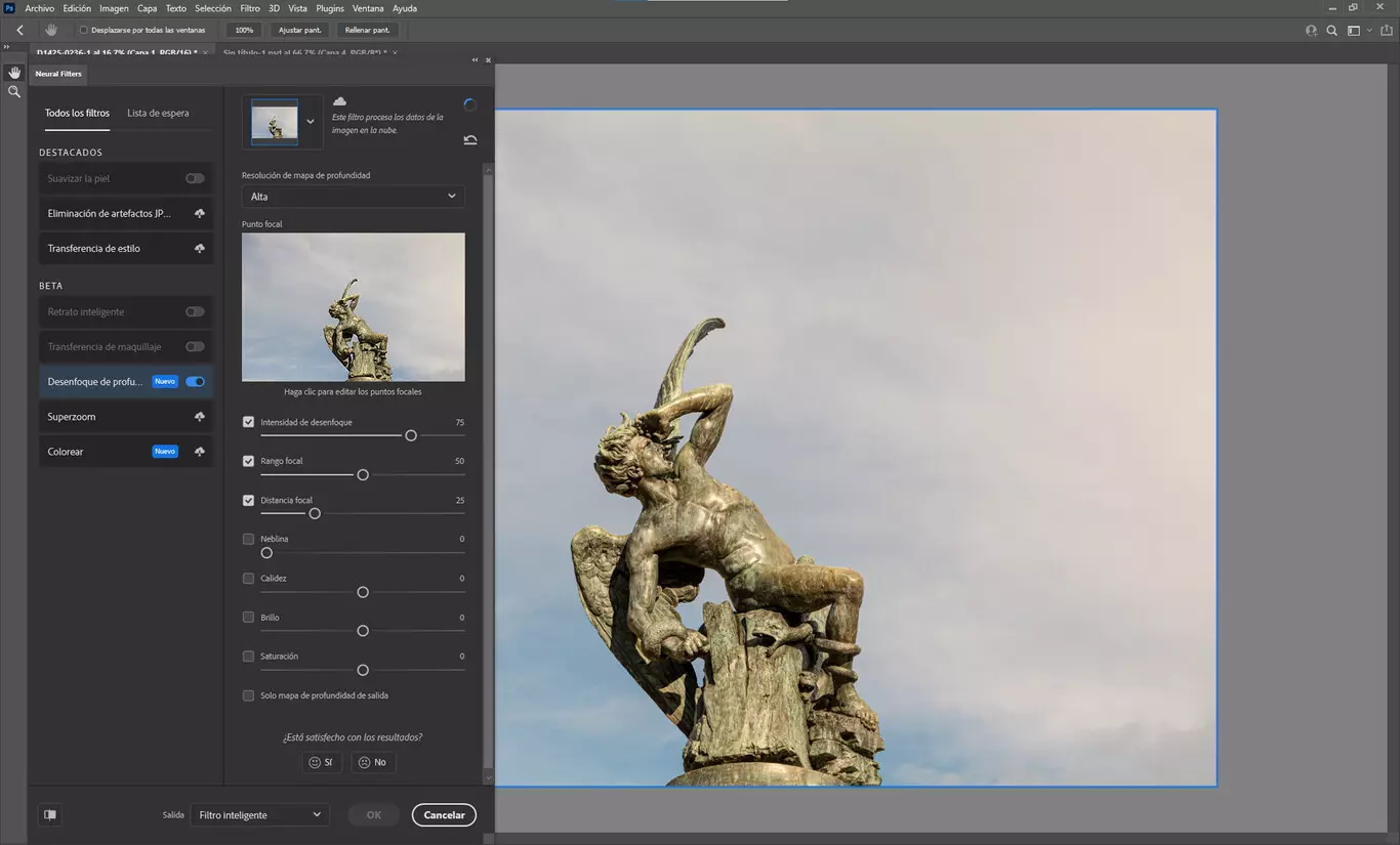 ნერვული ფილტრების სიღრმის დაბინდვა Adobe Photoshop