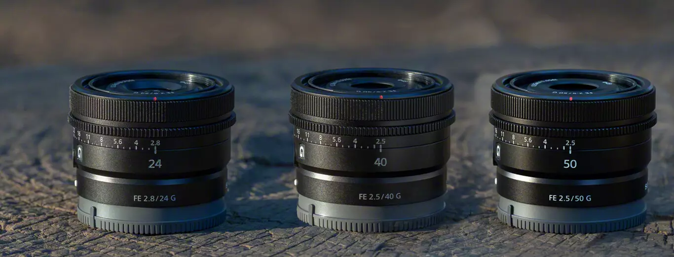 Sony kynnir þrjár nettar og léttar prime linsur fyrir FF myndavélar sínar: FE 50mm F2.5 G, FE 40mm F2.5 G og FE 24mm F2.8 G