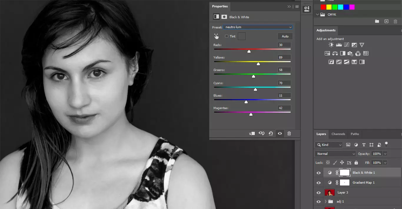 Cum se utilizează stratul de ajustare alb-negru în Photoshop