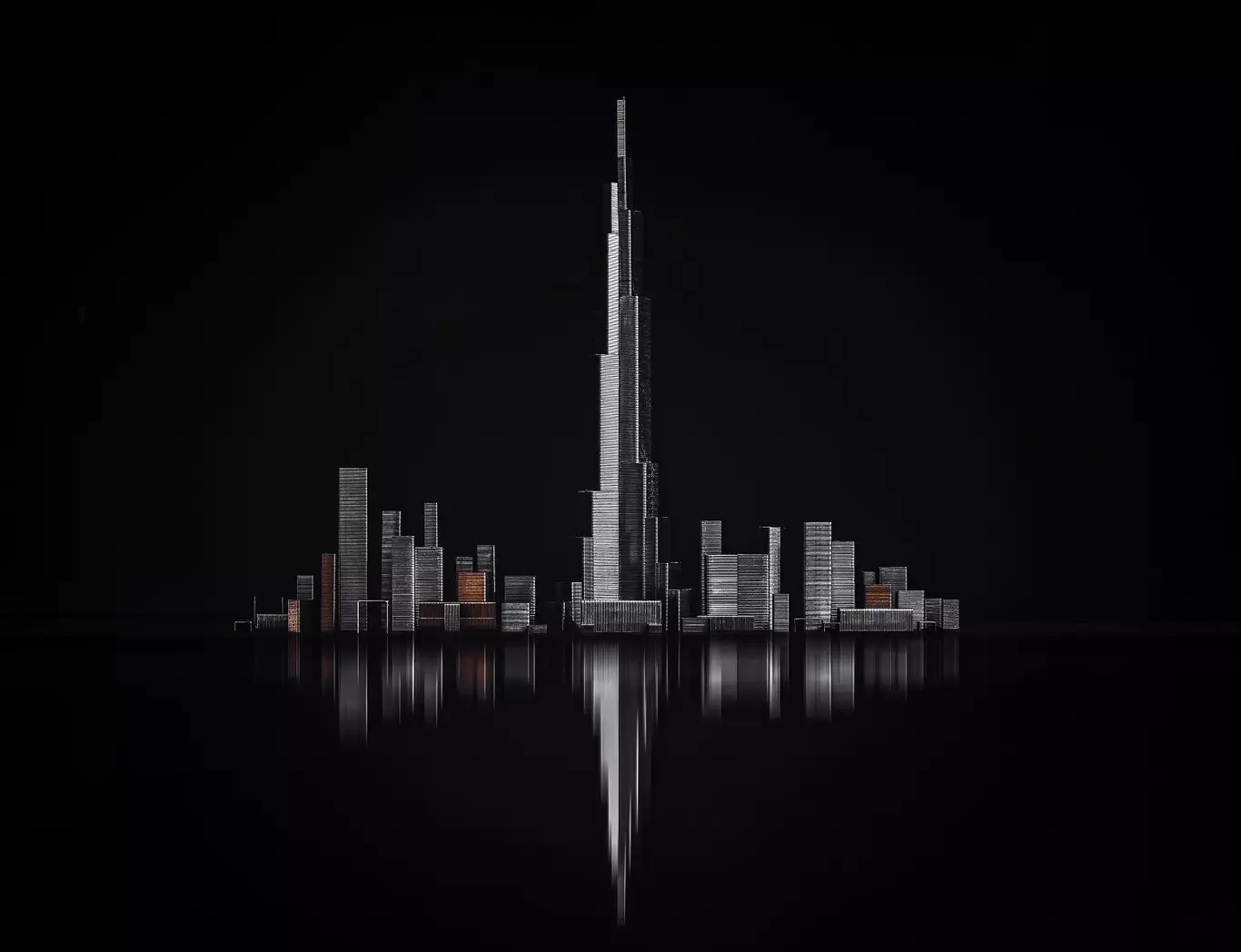 Dựa trên hình ảnh của tòa nhà chọc trời Burj Khalifa và đường chân trời xung quanh ở Dubai, Các Tiểu vương quốc Ả Rập Thống nhất, bức tranh tĩnh vật này được làm từ kim loại với nhiều kích cỡ khác nhau. Các kim bấm được đặt trên kính đen với nền đen và được chiếu sáng qua ba nguồn độc lập. Bản quyền: © Antonio Bernardino Coelho, Bồ Đào Nha, Người chiến thắng, Giải thưởng Quốc gia, Giải thưởng Nhiếp ảnh Thế giới Sony 2020