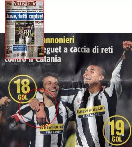 Digital retouching blunder tuttosport forgotten hand