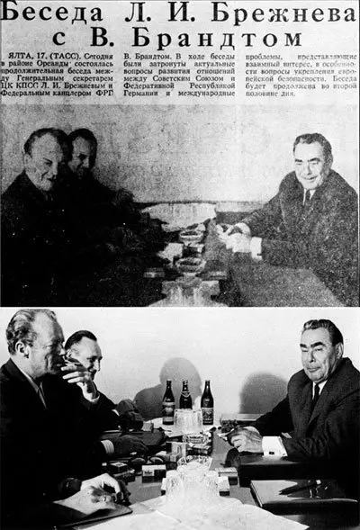 I giornali sovietici cancellano le bottiglie di alcolici dall'incontro di Breznev e Brandt