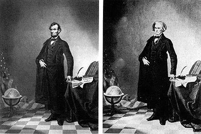 La testa di Abraham Lincoln sul corpo del politico meridionale John Calhoun