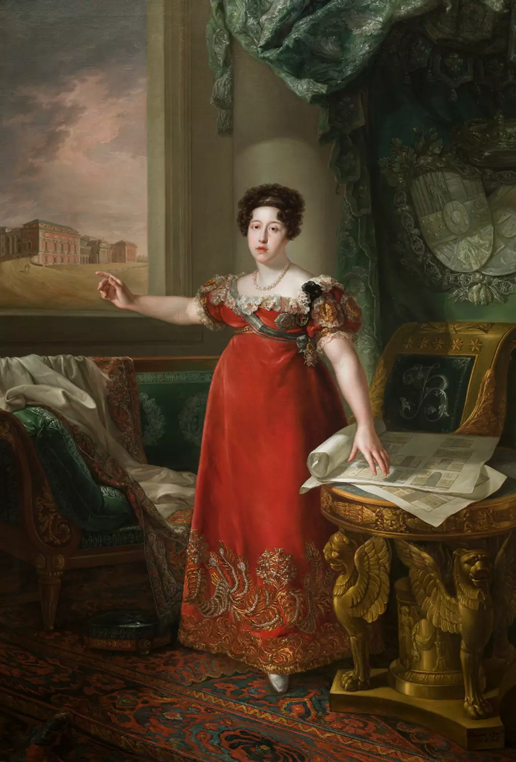 María Isabel de Braganza ප්‍රාඩෝ කෞතුකාගාරයේ නිර්මාතෘ ලෙස Bernardo López Piquer Oil කැන්වස් මත, 258 x 174 cm 1829 Madrid, Museo Nacional del Prado