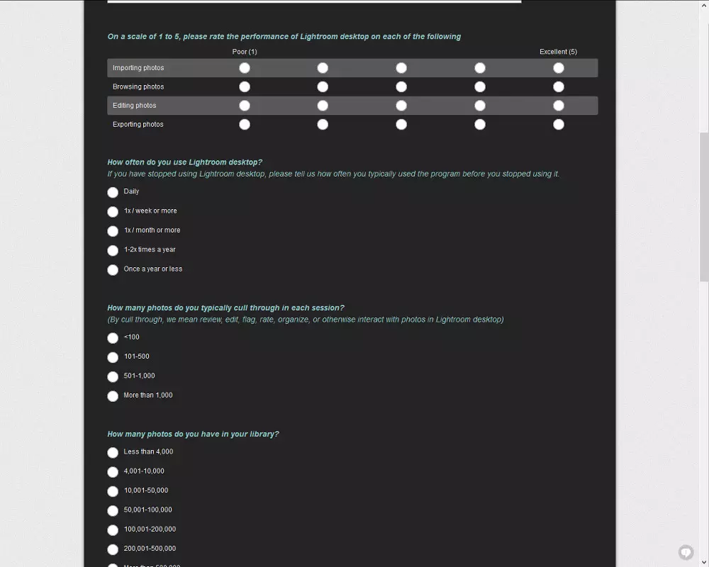 Lightroom Survey I.